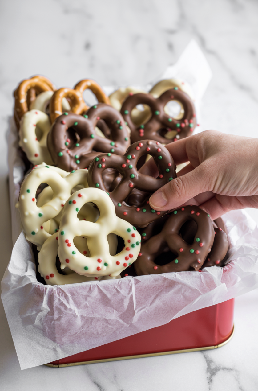 Chocolate Covered Christmas Pretzels - Yum Yum Plates